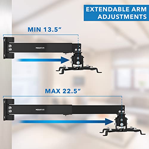 Mount-It! Wall or Ceiling Projector Mount with Universal LCD/DLP Mounting for Epson, Optoma, Benq, ViewSonic Projectors, 44lb Load Capacity, Black