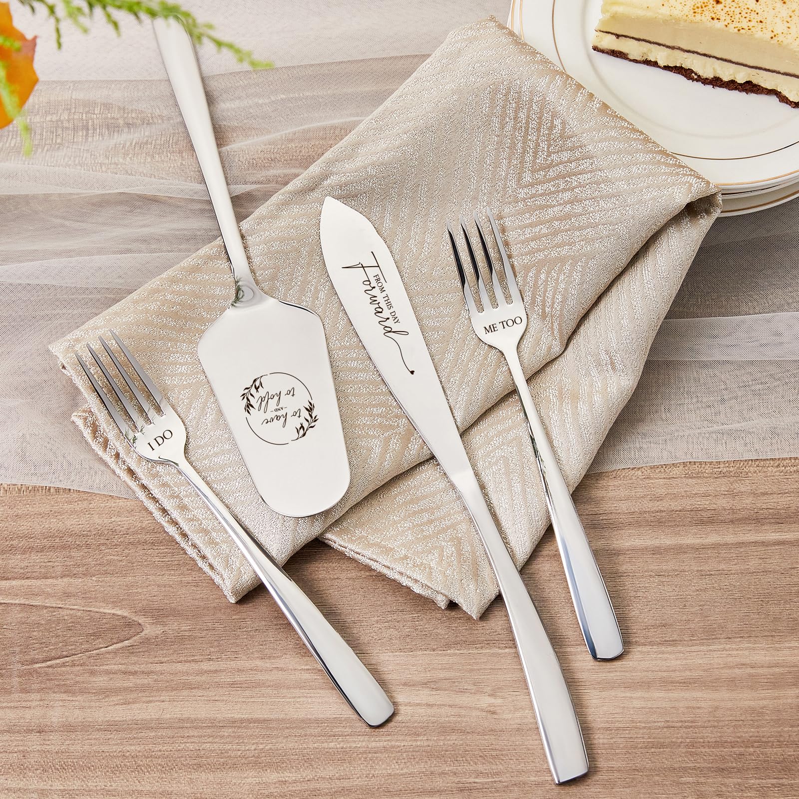 AW BRIDAL ME Too and I Do Wedding Cake Knife and Server Set with Forks, Engraved Cake Cutting Set Pie Dessert Servers Gifts for Wedding Anniversary Bridal Shower Engagement