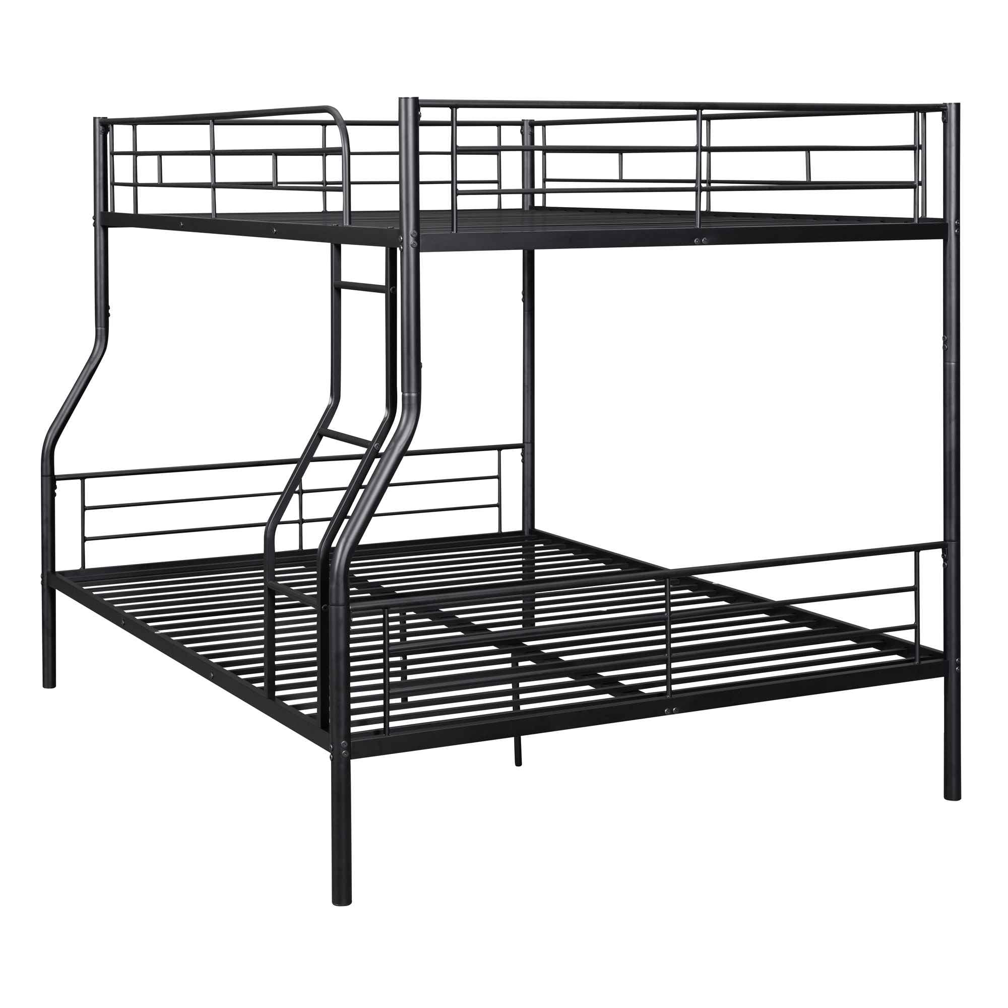ATY Metal Bunk Bed Full XL Over Queen Size, Convertible Sturdy Bedframe w/Ladder and Guardrail, Can Seperated into 2Beds,No Box Spring Needed, for Kids, Teens, Adults, Black