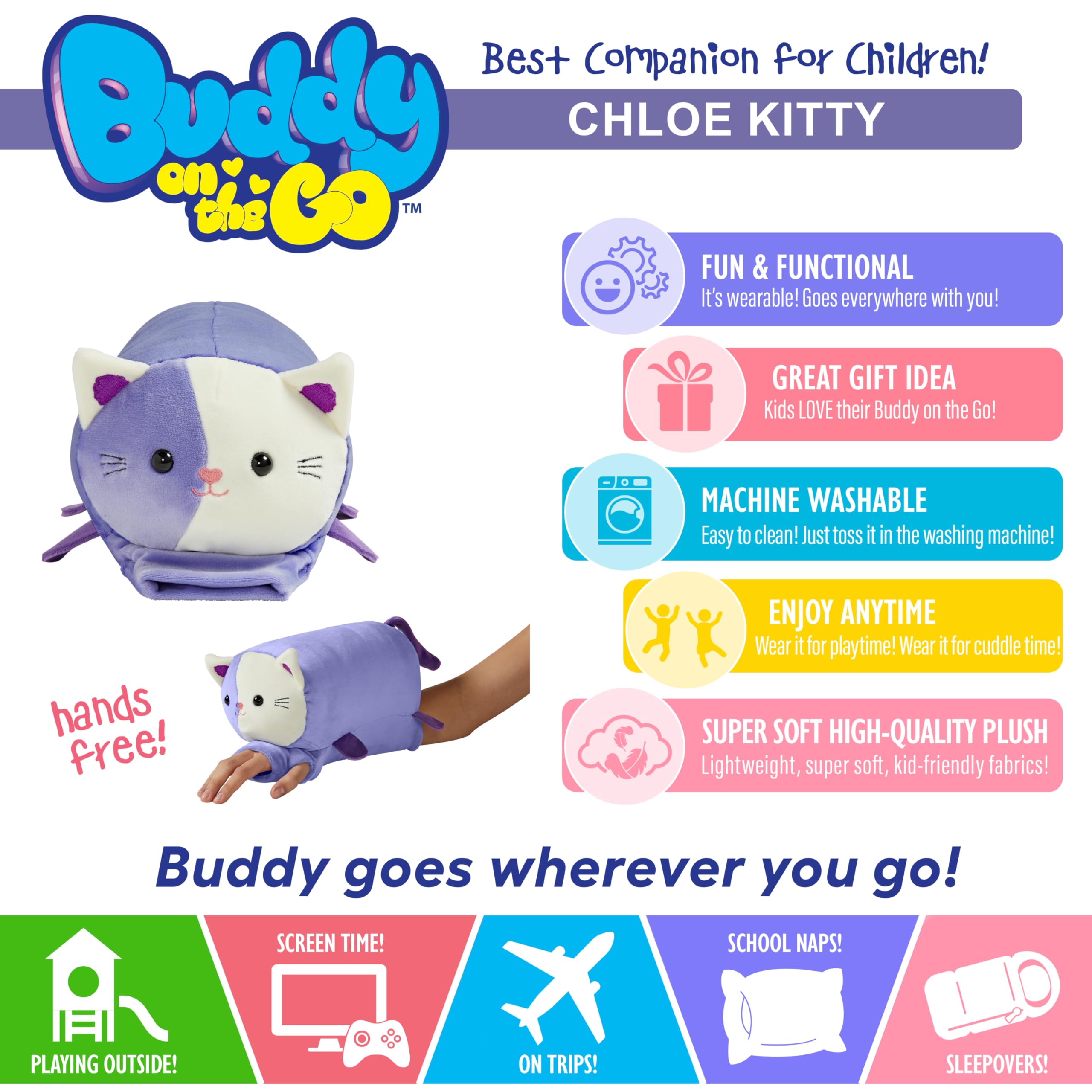 Buddy on The Go - from The Makers of Pillow Pets - Chloe Kitty - Stuffed Animal Plush