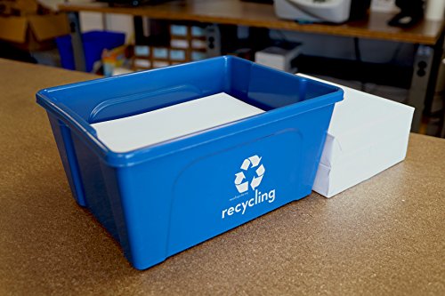 Recycling Rules Low-Profile 3 Gallon Deskside Recycling Bin Container, Perfect for Office Paper and Home Recycling, Eco-Friendly BPA-Free, in Blue, 4-Pack