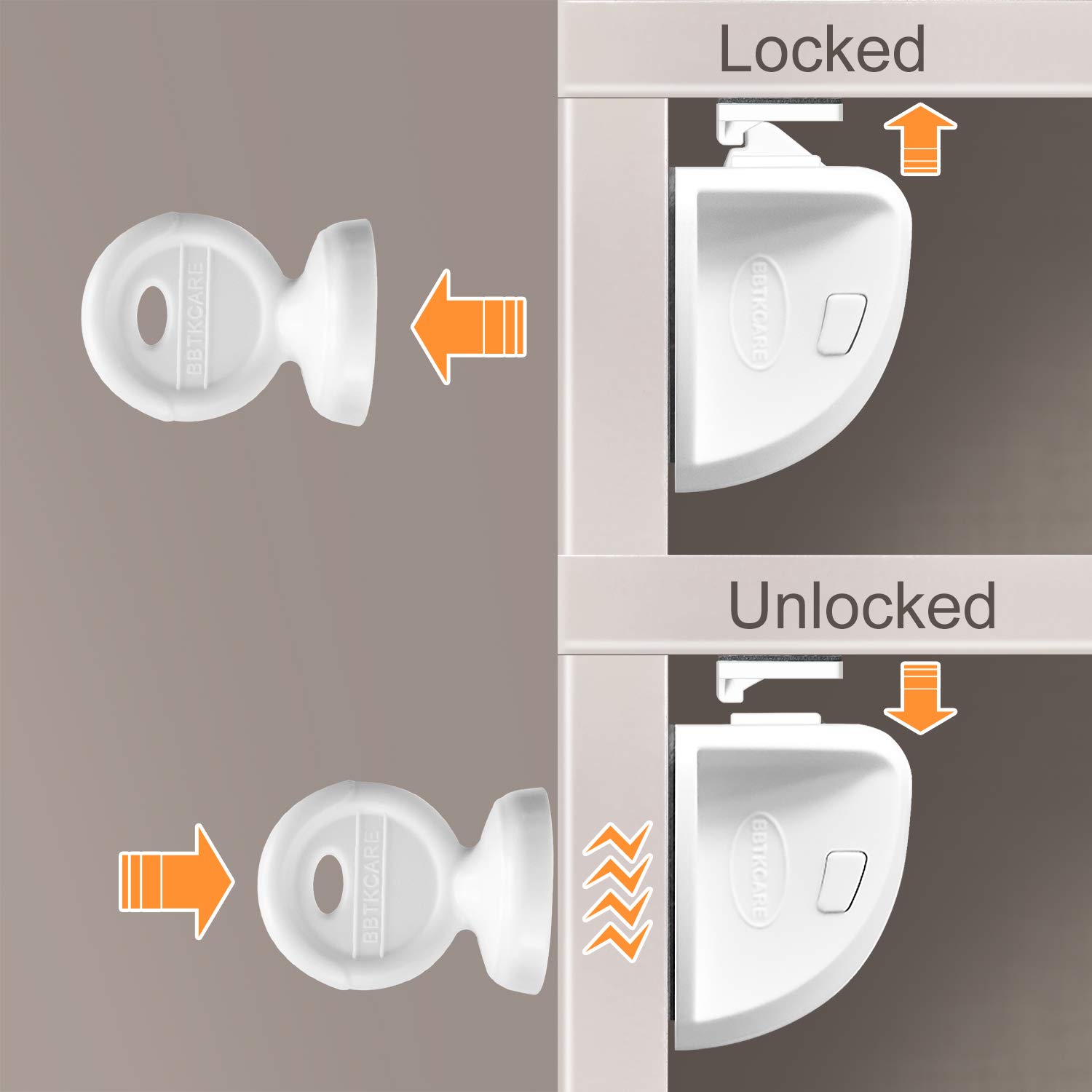 BBTKCARE Cabinet Locks for Babies | Adhesive Magnetic Baby Locks | Baby Proofing | Set of 8 Locks and 2 Keys