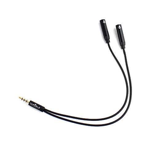 AUFGELD Dual Mic Adapter 3.5mm Jack Headset Splitter 4 Pole Male to 2 Dual Female Lavalier Lapel Microphone Compatible with iPhone iPod Android Windows Smartphones Headphones (Mic + Audio)