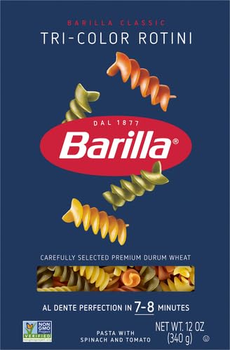 Barilla Tri-Color Rotini Pasta, 12 oz. Box - Non-GMO Pasta Made with Durum Wheat Semolina - Kosher Certified Pasta
