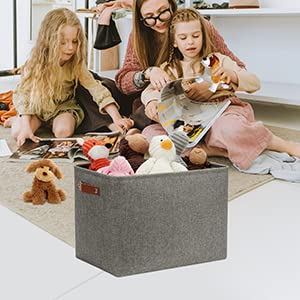 DULLEMELO Grey Storage Baskets for Organizing 2 Pack 16"x12"x12" Fabric Shelf Baskets for Gifts Empty Large Storage Organizer for Closet,Clothes,Toys,Bedroom (Grey)
