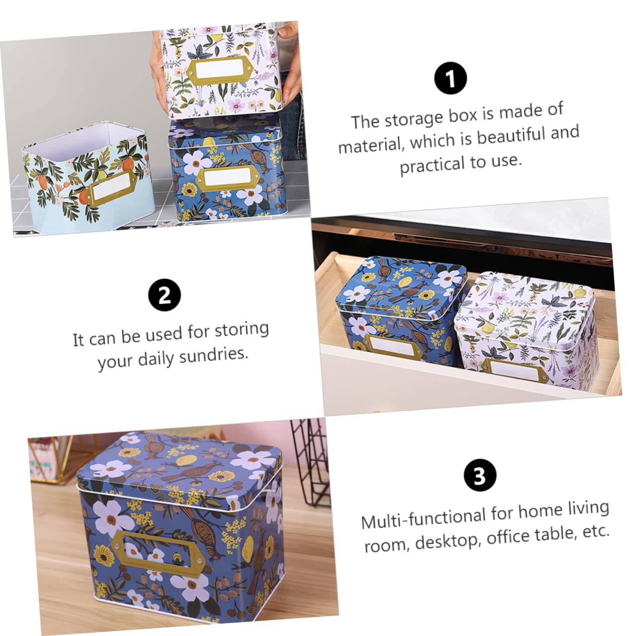 BESPORTBLE 3 Pcs Label Finishing Box Storage Bin with Lid Storage Bins with Lid Candy Tins Empty Tea Tin Canister Labels for Jars Storage Container for Sundries Tinplate Organizer