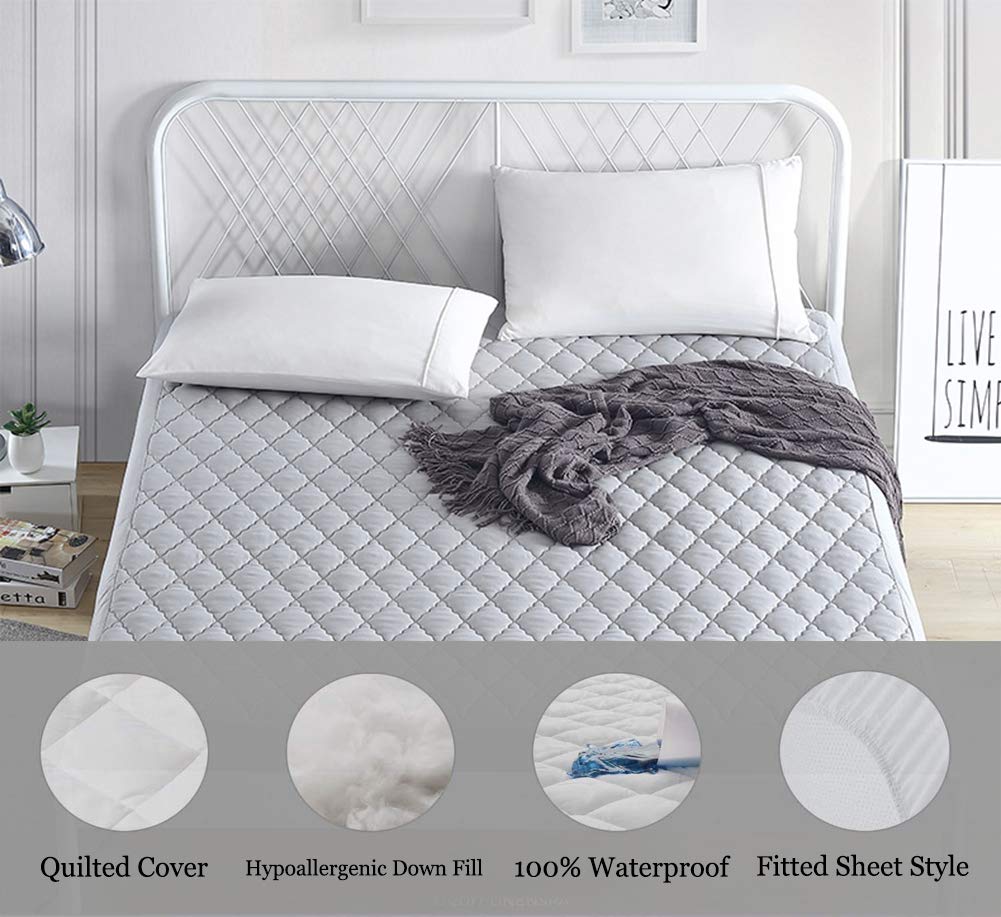 Ricka Waterproof Quilted Fitted Mattress Pad Fleece Mattress Cover Protector Mattress Topper Stretches up to 12 Inches Deep Coffee 46"x78" Inch