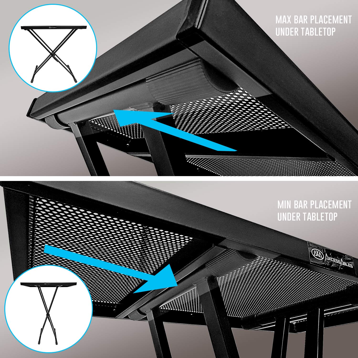 AxcessAbles Lightweight 28x16 Portable DJ Table Stand | DJ booth with Double-X Keyboard Stand | DJ Laptop and Controller Stand | Midi Keyboard Stand | Audio Mixer Stand, DJ Desk, DJ Synth Stand