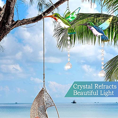 Stained Glass Hummingbird Window Hangings, Indoor Window Hanging Crystals Ornaments, Hanging Clear Crystals Ornament Decoration for Home, Garden, Office (Green)