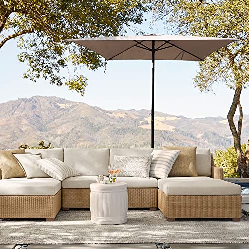 DAVEE Furniture 6.5 Ft Square Market/Patio Umbrella with Tilt and Crank, Perfect for Garden, Lawn,Deck,Backyard and Pool (Tan