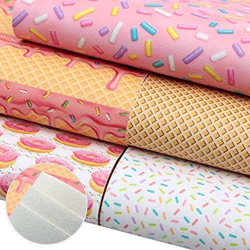 David accessories Donuts Cross Pattern Printed Synthetic Leather Fabric Sheets 5Pcs 7.7"x12.9"(Approx 20cm x 33cm) for DIY Bows Earrings Making Crafts (Donuts)
