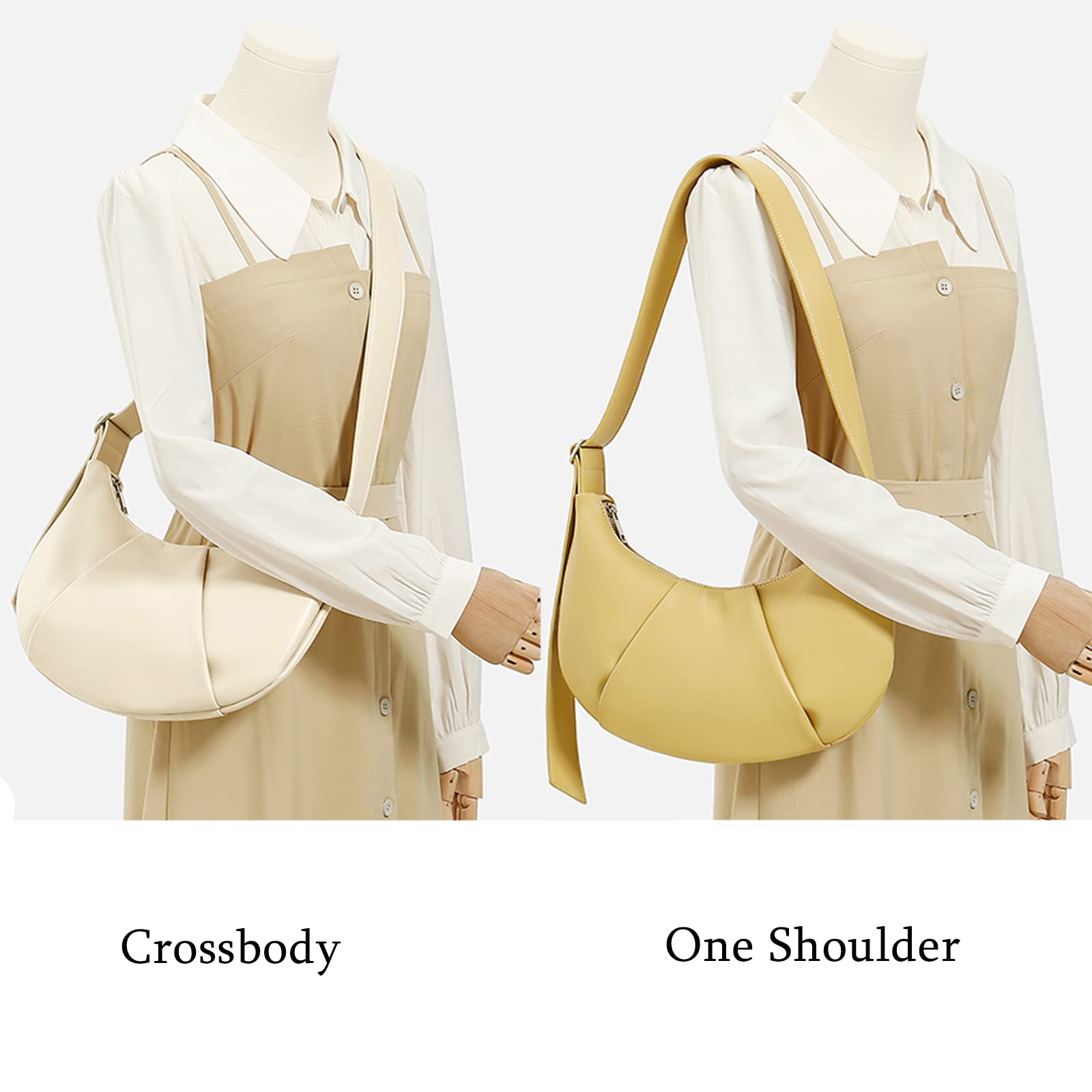NVKIC Women's Crossbody Handbags Small Cute Retro PU Leather Wide Strap Shoulder Bags Soft Chic Dumpling Everday Purses for Women Yellow