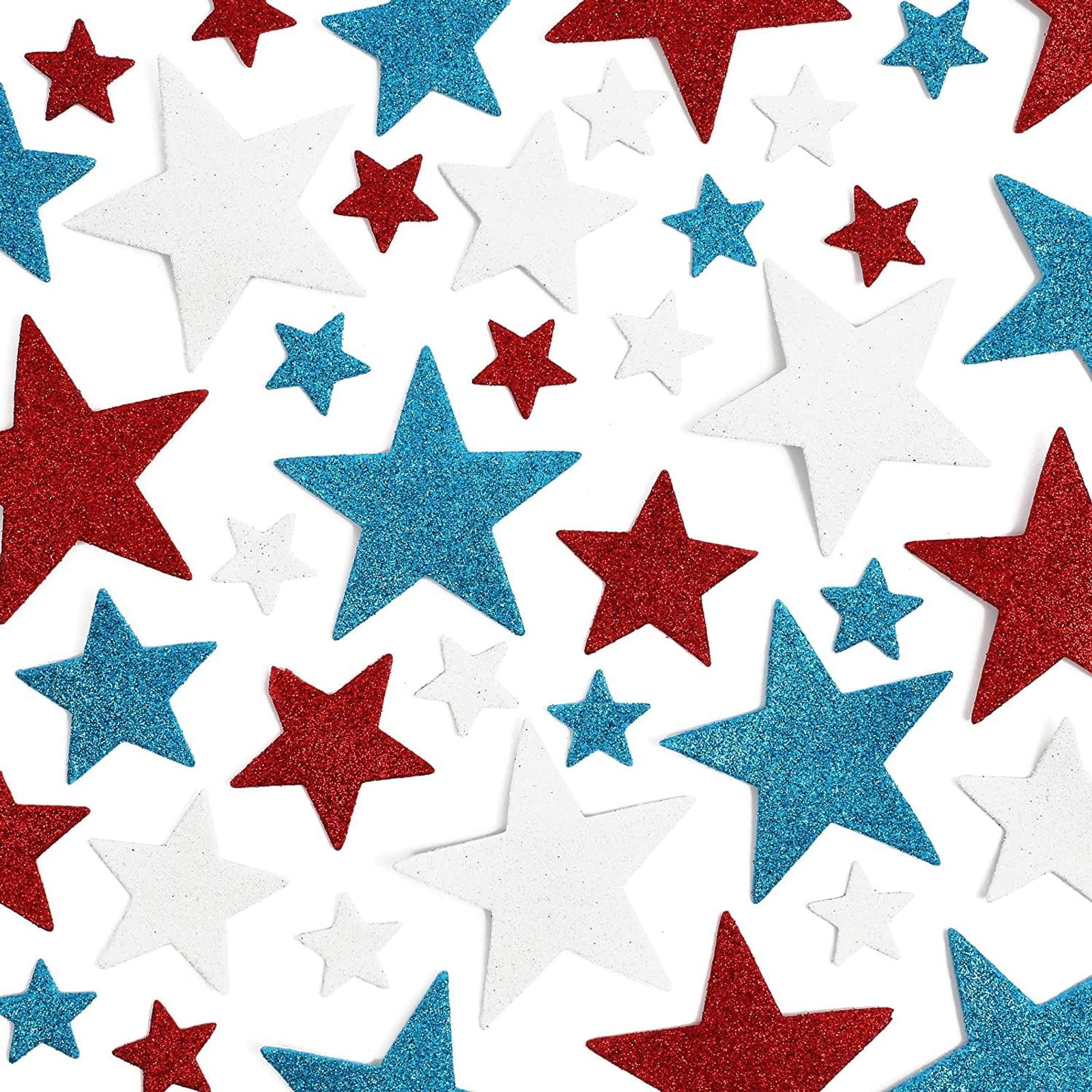 Foam Star Glitter Stickers for 4th of July, Arts and Crafts Supplies (3 Colors, 100 Pack)