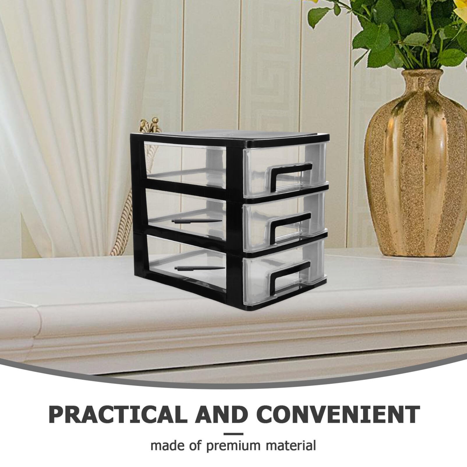 VANZACK Plastic Organizers and Storag, 3-Drawer Desktop Storage Unit Plastic Drawer Storage Container for Home, Office, Bathroom Storage Cabinet