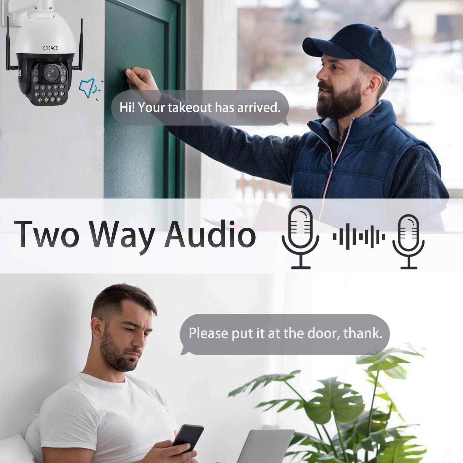 EDSACE 5MP PTZ Camera 36X Optical Zoom,Ontinuous 360° pan,Auto Tracking,Human Detection,Two Way Audio,Long Range Infrared Night Vision up to 393ft (Built-in Audio)