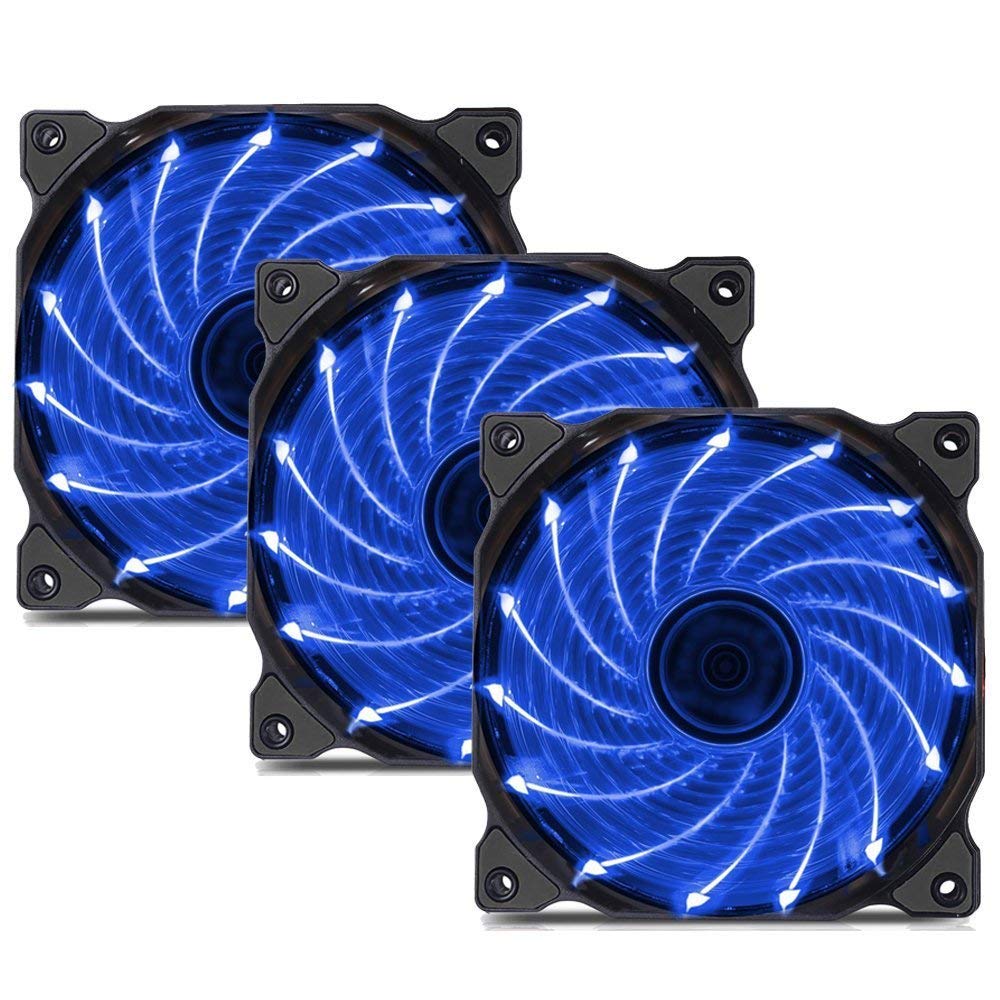 uphere 3-Pack Long Life Computer Case Fan 120mm Cooling Case Fan for Computer Cases Cooling 15LED Blue,15B3-3