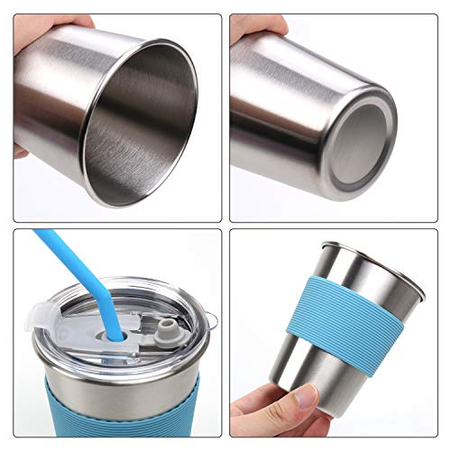 Rommeka Toddler Cups with Straws, 18/8 Stainless Steel Children Smoothie Drinking Sippy Cups, Stacking & Reusable Kids Cups with Straws and Lids, 5 Pack, 12oz