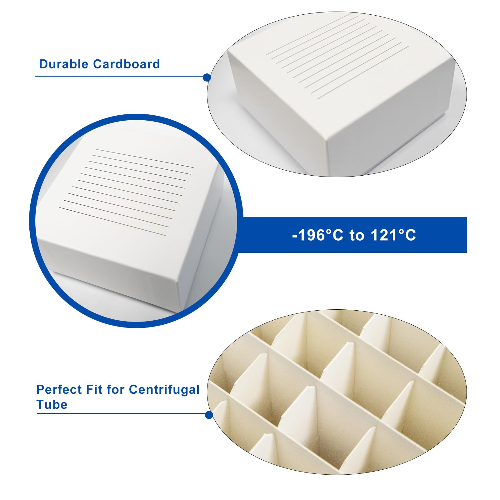 CryoKING 36-Well Lab Freezer Box with Lid, Cryo Storage Box for 15ml Centrifuge Tubes, Cardboard Freezer Lab Box, White, 5 Pcs/Pack