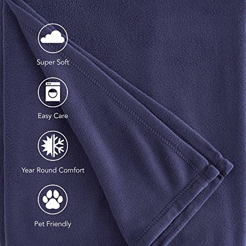Martex Fleece Blanket Queen Size - Fleece Bed Blanket - All Season Warm Lightweight Super Soft Anti Static Throw Blanket - Navy Blanket - Hotel Quality- Blanket For Couch (90x90 Inches, Navy)