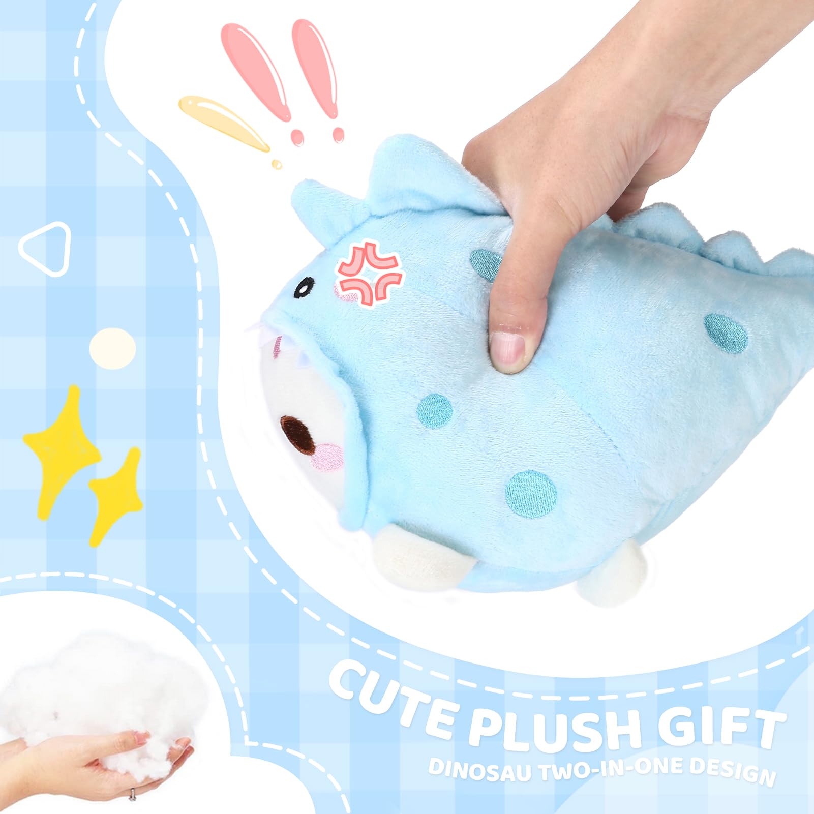 Cute Cat Dinosaur Plush Pillow 8" Kitten Dinosaur Stuffed Animal, Soft Kawaii Cat Plushie with Dinosaur Outfit Costume for Kids