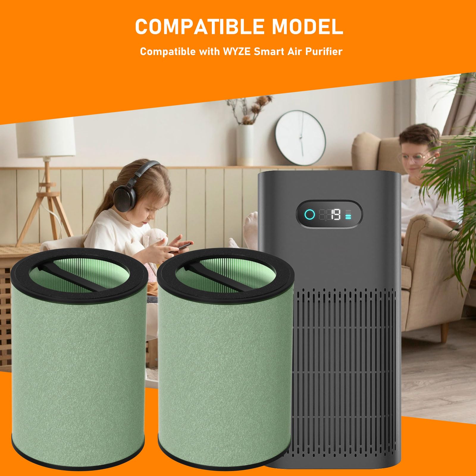 Skymechy Smart True HEPA Filter Replacement Compatible with WYZE Smart Air Cleaner Purifier 3-in-1 Pre-filter, True HEPA Filter, An Activated Carbon Filter (Smart True HEPA Filter)