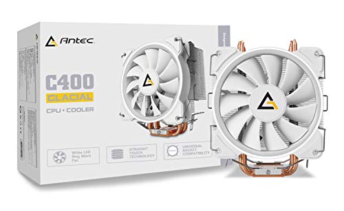 Antec CPU Cooler, C400 Glacial 120mm Pure White LED for Intel LGA 775/1150/ 1151/1155/ 1156/1366/ 2011/2066 & AMD Socket FM2/ FM1/ AM3+/ AM2 +/ AM2/ AM4