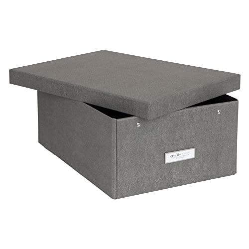 Bigso Katia KD Collapsible Storage Box | Photo Storage Box with Labelframe for Easy Identification | Simple Assembly without Tools | Decorative Storage Boxes with Lids | 11.3"x15.4"x6.4" | Grey
