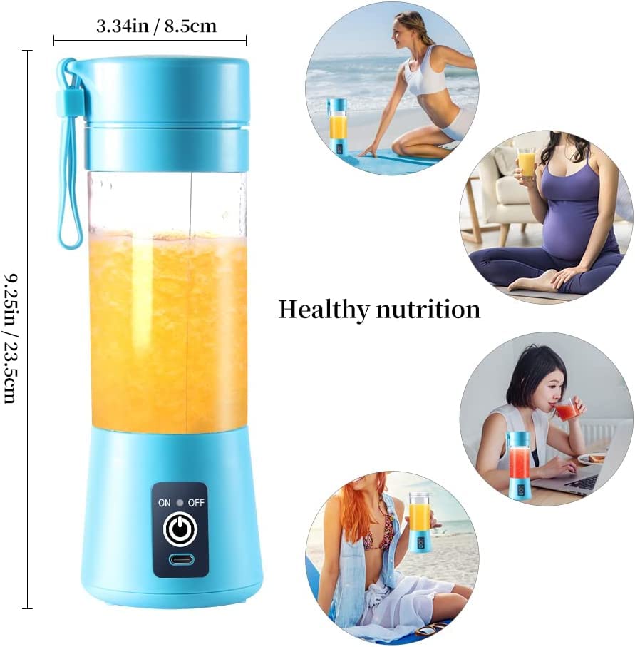 Portable Blender Mixer,Personal Juicer,Smoothies and Shakes Blender,HandCup Fruit Machine Blender 380 ML (Blue, Pink, Purple & Pink Color available) (Blue)