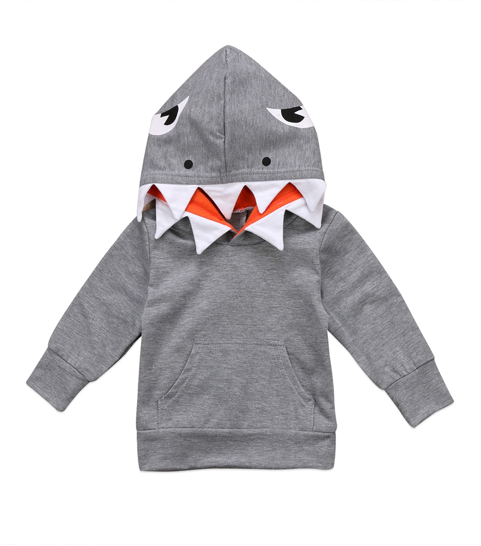 Urkutoba Unisex Baby Autumn Winter Shark Hooded Sweatshirt Infant Boys Girls Hoodies with Kangaroo Muff Pockets& Shark Fin (Gray, 2-3 Years)