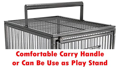 Portable Heavy Duty Travel Bird Parrot Carrier Cage Feeding Bowl Play Stand with Handle