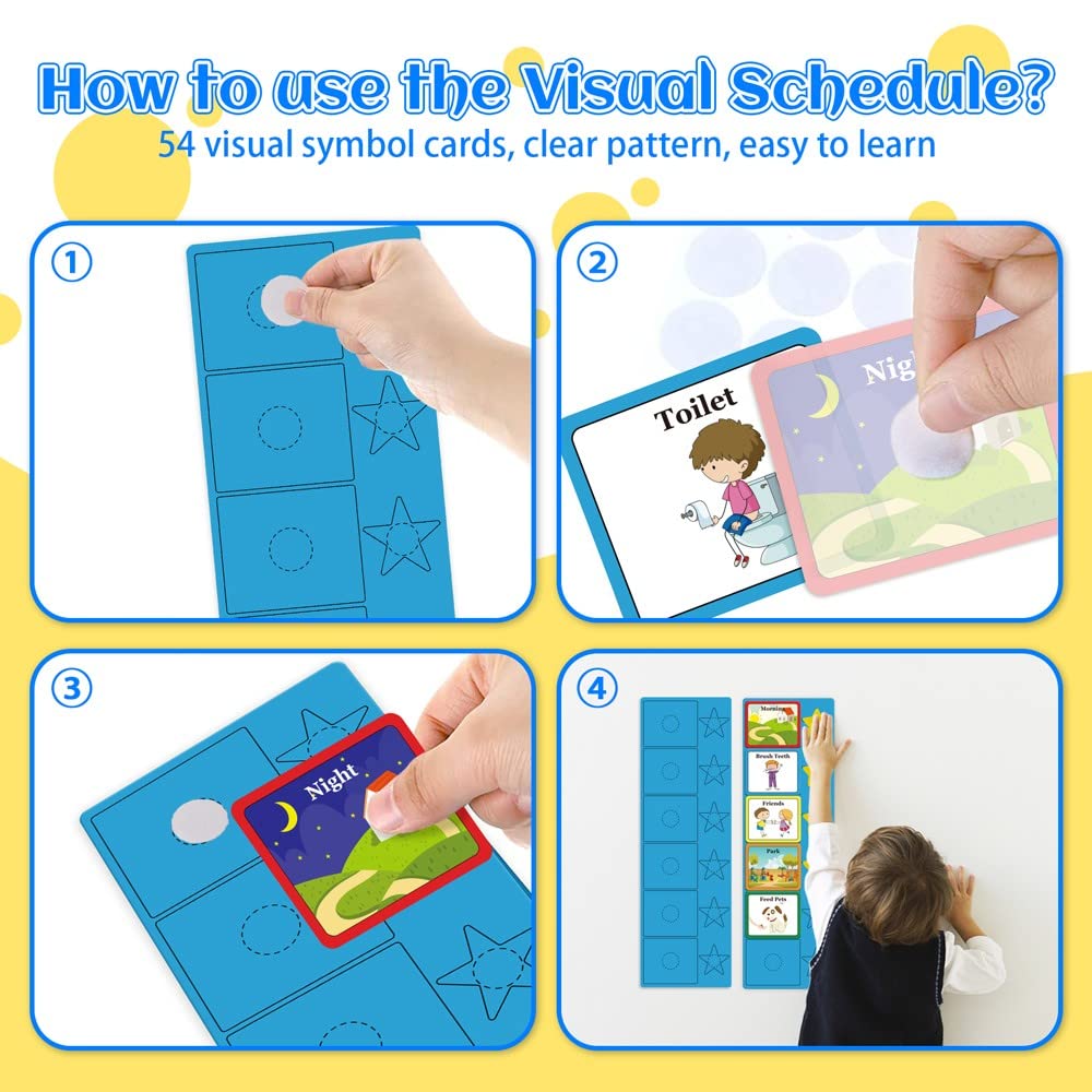 beetoy Visual Schedule Cards for Kids with Autism, Home Chore Chart Routine Cards Autism Learning Materials with 1 Schedule Book and 30 Yellow Stars for at Home, School & in The Community