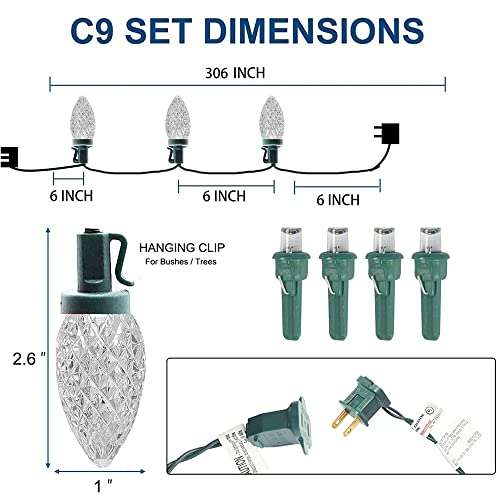 Dazzle Bright 5.5 Inch 50 Pack Christmas Light C9 Stakes + 50 LED 24.5 FT C9 Christmas String Lights