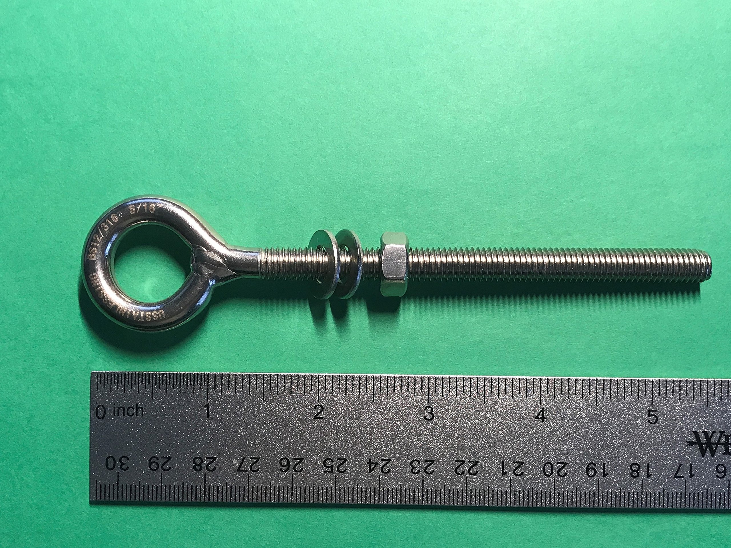 US Stainless 2 Pieces Stainless Steel 316 M8 Eye Bolt 8mm x 100mm Marine Grade Pitch of 1.25
