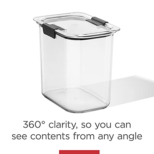 Rubbermaid Brilliance Airtight Food Storage Container for Pantry with Lid for Flour, Sugar, and Rice, 16-Cup, Clear/Grey