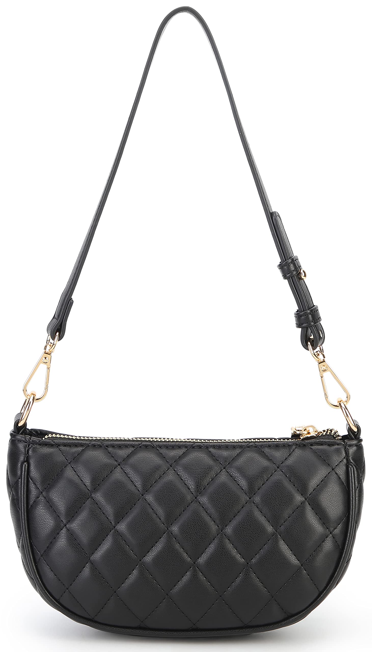 lola mae Classic Clutch Shoulder Purse Underarm small Handbag for Women Simple Chain Strap Crossbody Bag with Zipper Closure (Black- Quilted 720)