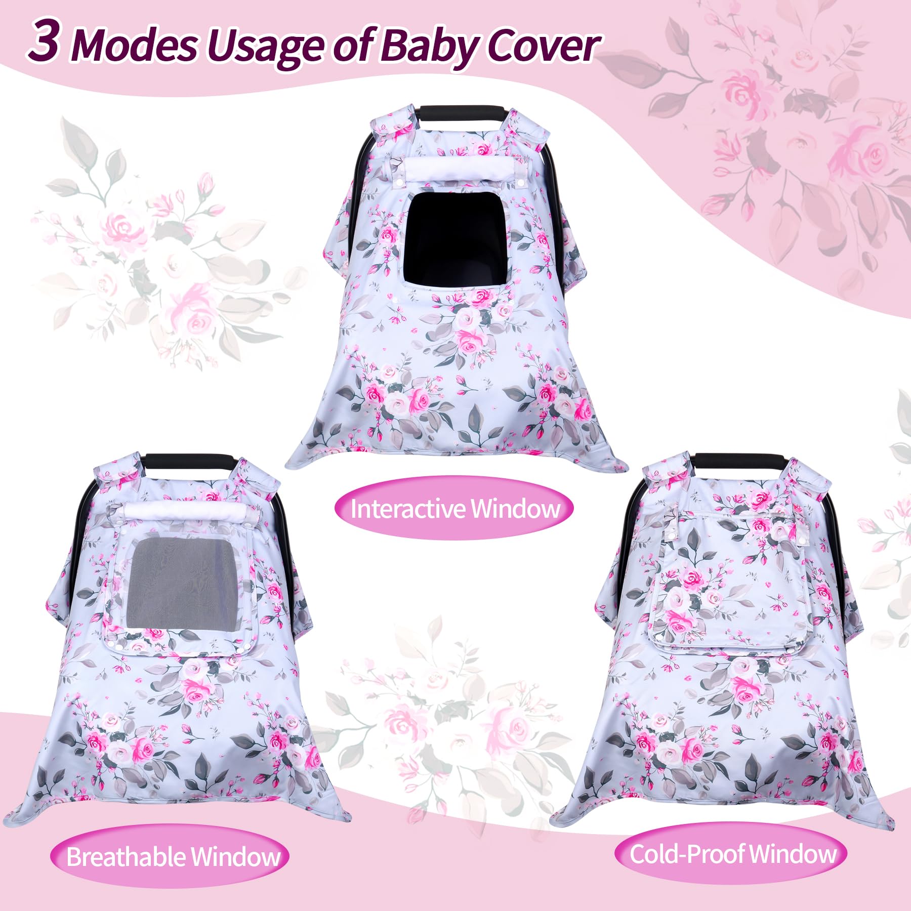 Baby Car Seat Covers, Car Seat Covers for Babies, Kick-Proof Car Seat Covers for Infant Car Seat with 3 Layers Breathable Mesh Peep Windows, Windproof Car Seat Canopy Newborn Gift for 4 Seasons
