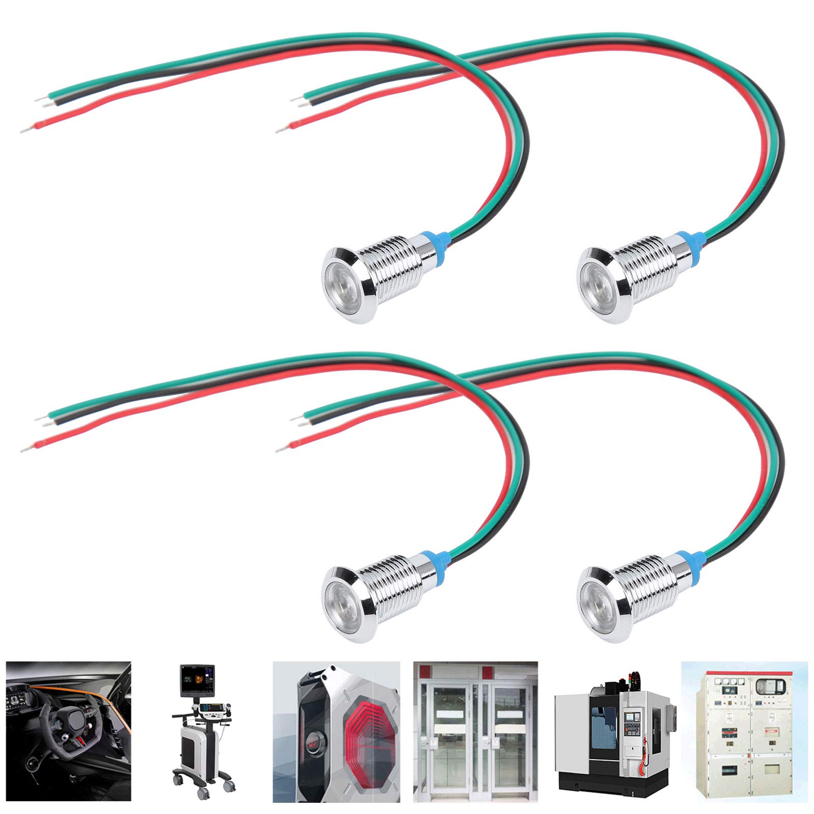 Hilitand 4 Sets Common Anode Round LEDs, 10mm Pre‑Wired Dual Color LED Waterproof Indicator Light 12‑24V(Red and Green)