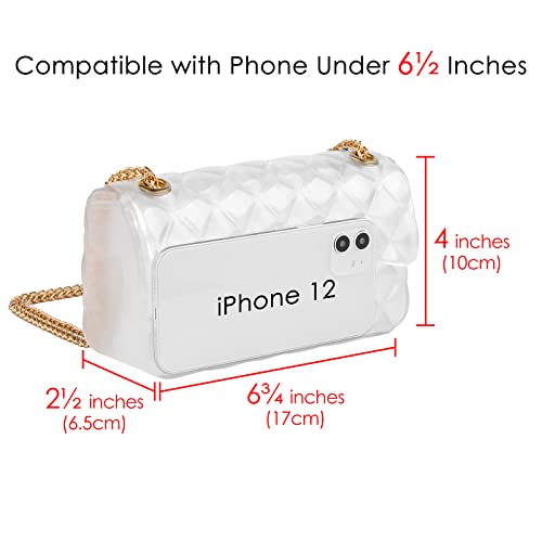 Linkidea Women Jelly Shoulder Handbags, Mini Semi-Clear Clutch Purse, Semi-Transparent Polyvinyl Chloride Chain Crossbody Bag