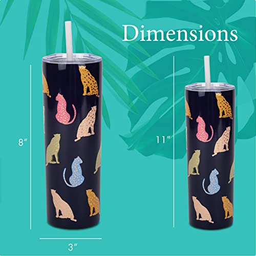 Mary Square Leader of the Pack Leopard Navy 20 ounce Stainless Steel Skinny Tumbler with Straw