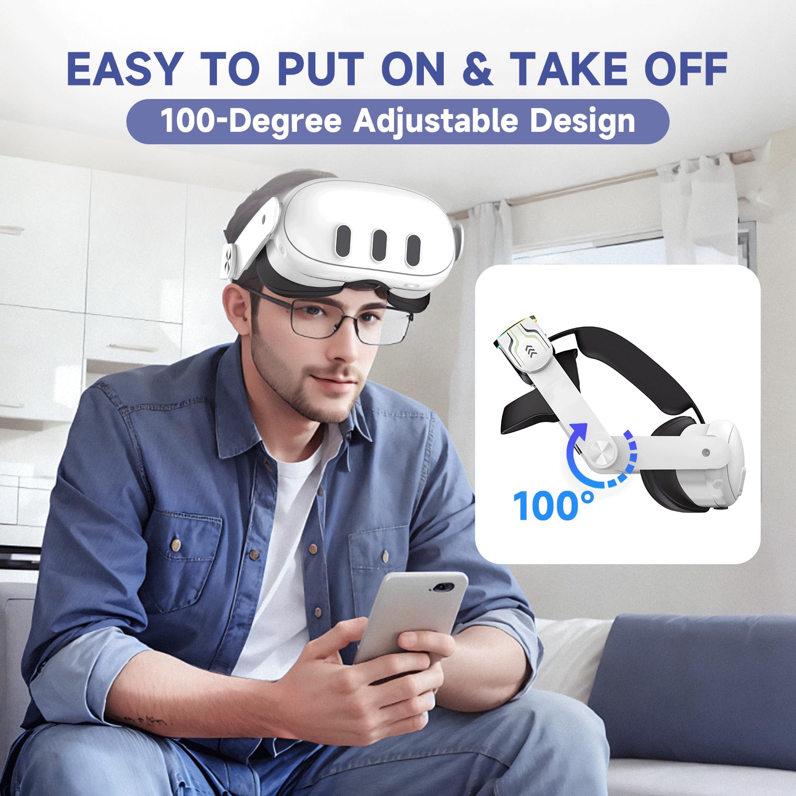 Bioherm Head Strap Compatible for Oculus/Meta Quest 2, Adjustable Headstrap to Enhanced Comfort for VR Headset, VR Accessories Reduce Face and Head Pressure