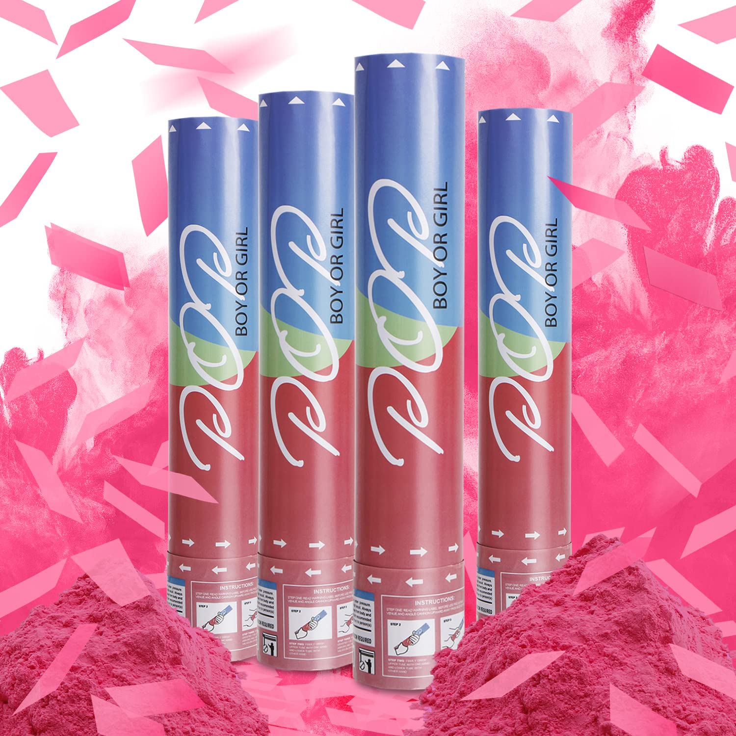 Gender Reveal Pink Confetti Powder Cannon,YESHOW Confetti Poppers Biodegrable Smoke Bombs Baby Girl for Gender Reveal Party Supplies Decorations(4 Pack)