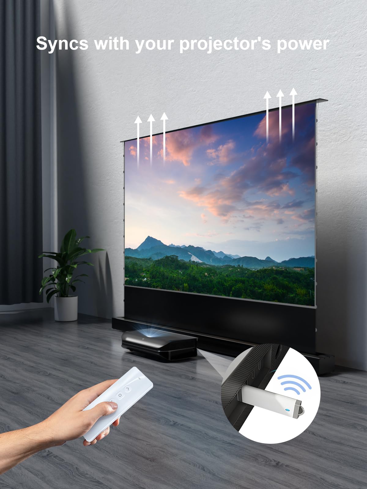 AWOL VISION LTV-2500 and 120" Motorized ALR Floor Rising Projector Screen,Active 3D, 150", 2600 Lumen, HDR10+, UST Laser TV Projector (Fire TV Stick 4K Max Included)