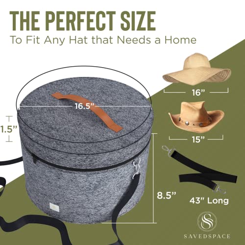 Hat Storage Box to Protect & Store Hats - Hat Travel Case w/Stability Poles - Cowboy Hat Box for Travel w/Hanging Strap & S Hook – Felt, Bohemian Canvas Fabric Hat Boxes for Men & Women
