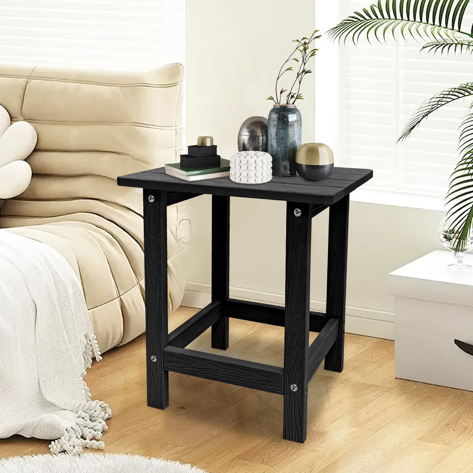 Meluvici Outdoor Side Table, HDPS Single Adirondack Side Table Weather Resistant, Outdoor Table for Adirondack Chair, Outside End Table for Patio, Pool, Deck, Porch, Outdoor or Indoor Use, Black