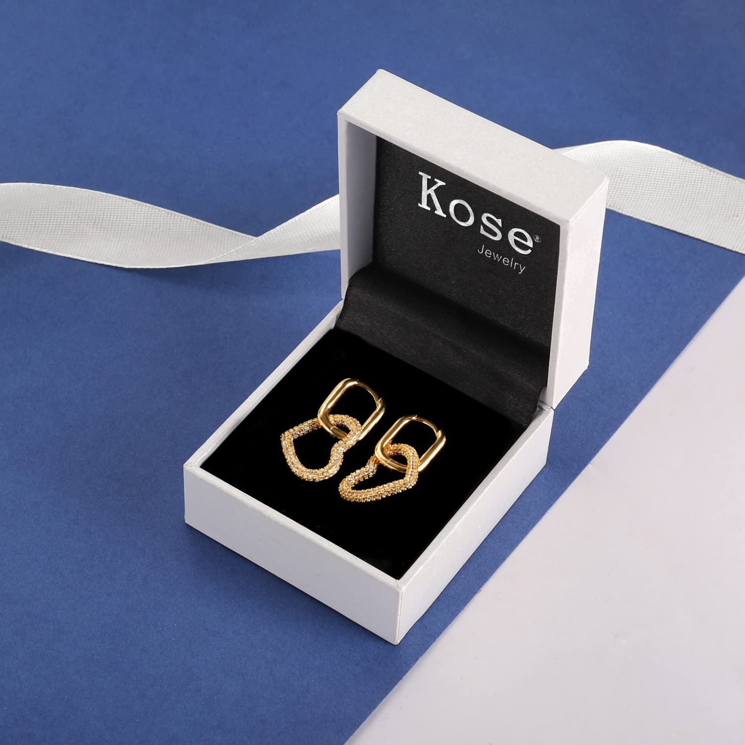KOSE 14K Gold Huggie Hoop Earrings Heart Drop and Dangle Earrings for women Gold and White Gold Plating (Gold)
