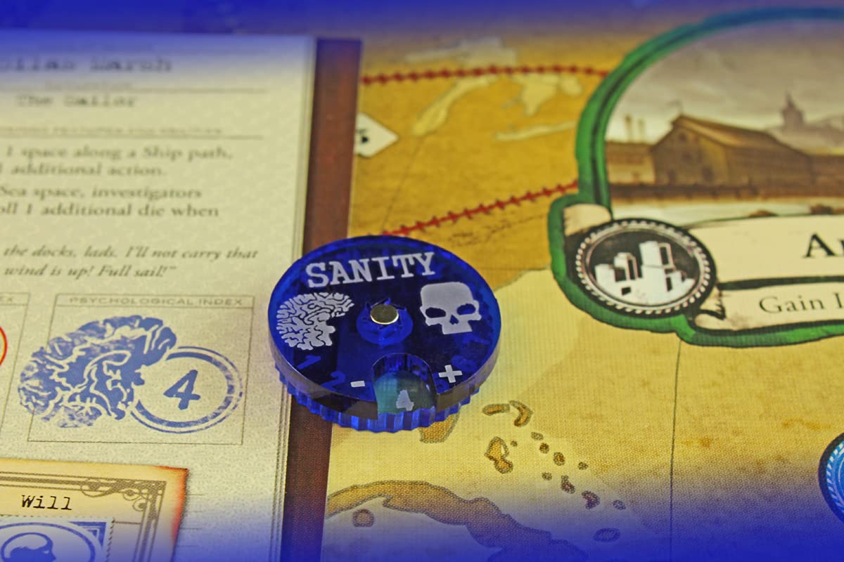 LITKO Cthulhu Dials | Compatible with Eldritch Horror Board Game | Arkham | 2 Pack | Numbered 1-15 | (Blue - Sanity Dials)