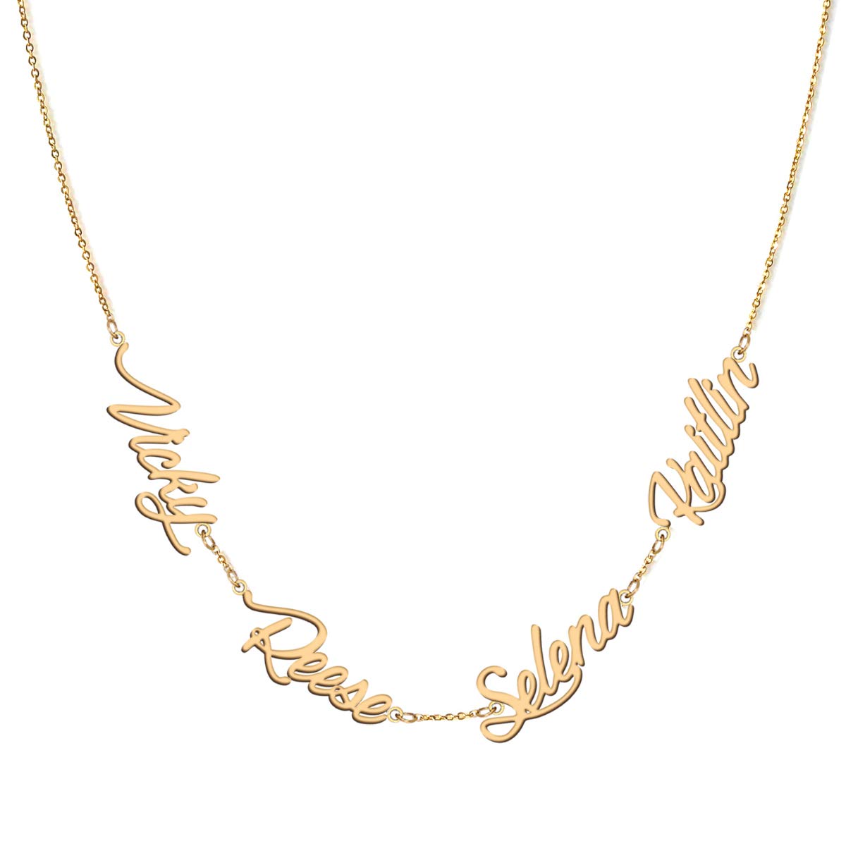 Aoloshow Personalized 4 Name Necklace Stainless Steel Custom Any Names Necklaces Jewelry for Womens New Mom Bridesmaids