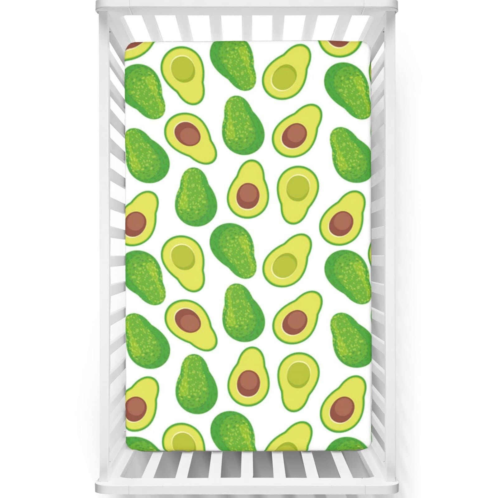 Avocado Green Themed Fitted Crib Sheet,Standard Crib Mattress Fitted Sheet Toddler Bed Mattress Sheets-Baby Sheet for Boys Girls, 28ā x52ā,Fern Green Pale Avocado Green Pale Caramel Yellow Green