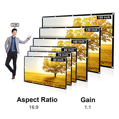 APAINI 6 Size Project Screen Portable 120in Projector Screen 16:9 Projection Screen Foldable Thick Durable for Outdoor Home Theater (Size : 60 inch)