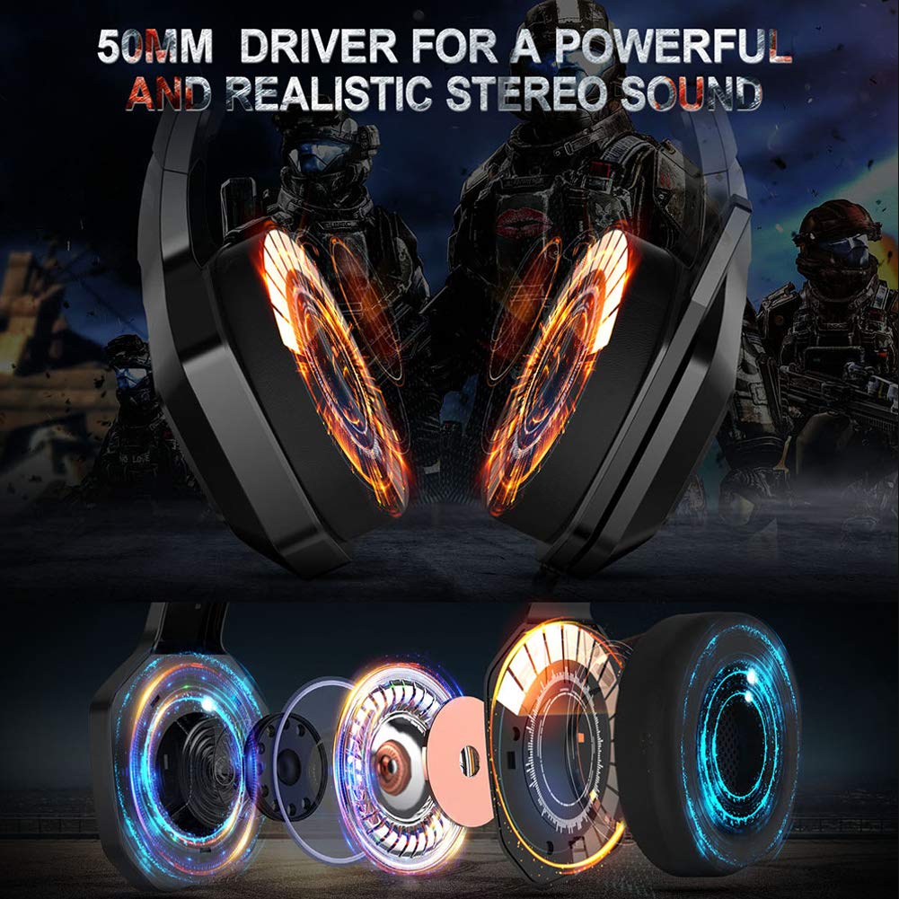 Aolyty Pro Gaming Headset 7.1 Stereo Surround with LED Light Mic Noise Cancelling Over Ear Headphones Compatible with Computer Laptop Phone Tablet,PS5 PS4 (Green)